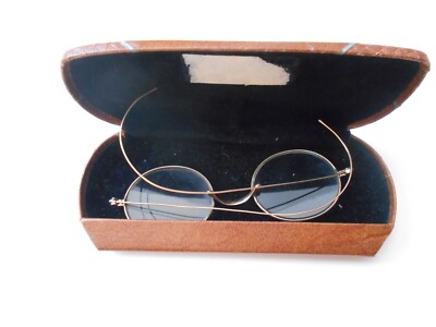 Vintage Men's Gold Round Wire Frame Glasses in Case | eBay