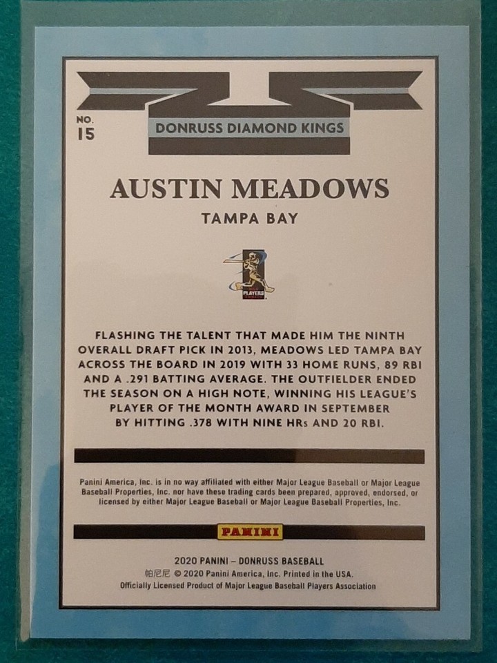 2020 DONRUSS HOLO PINK AUSTIN MEADOWS DIAMOND KINGS #15 TAMPA BAY RAYS ...