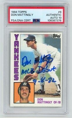 DON MATTINGLY "MLB DEBUT 9-8-82" Signed 1984 Topps ROOKIE Card #8 PSA ...