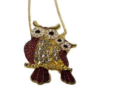 NEW In Pkg Sparkling Rhinestone Mom & Baby Red OWL Necklace On ...
