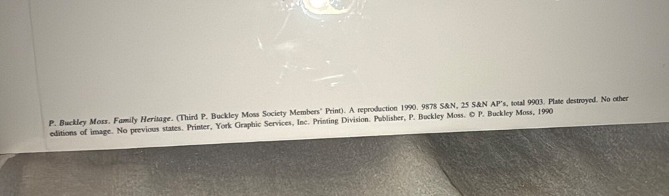 P. Buckley Moss "Family Heritage", 1990, Members' Only Numbered Print ...