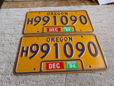 Oregon Yellow License Plates, 1980s matched pair (A) | eBay