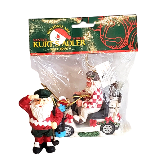 Kurt Adler Santa Driving Golf Cart with Clubs + Santa Carrying Golf Bag ...