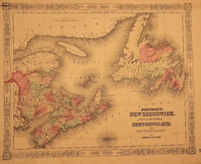 1865 Map ~ NEW BRUNSWICK, NOVA SCOTIA ~ Authentic Johnson Atlas Map ...