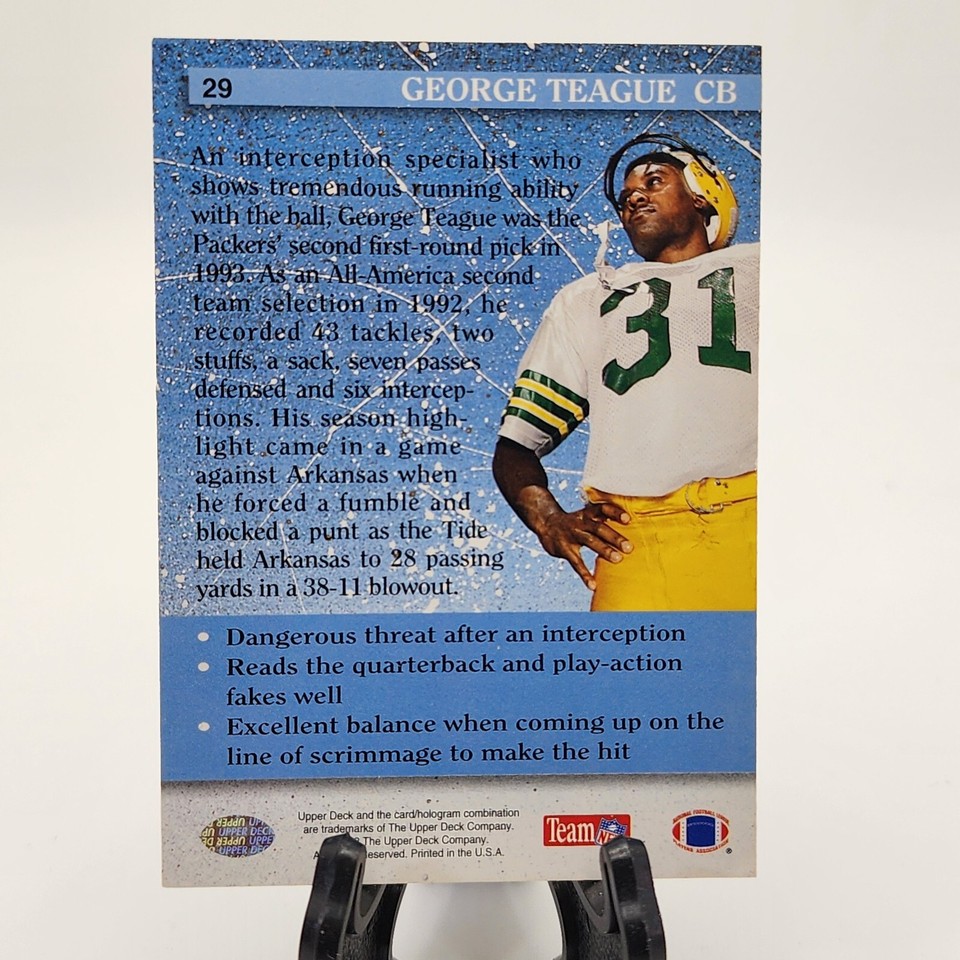 1993 UD Upper Deck GEORGE TEAGUE Green Bay Packers Rookie Card | eBay