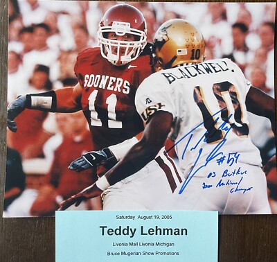 Teddy Lehman Autographed 8x10 Oklahoma Sooners W INSCRIP Tic COA ...