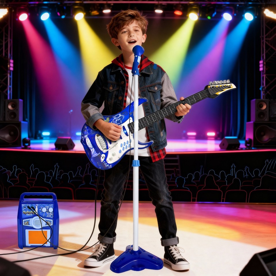 Kids Karaoke Electric Guitar Set MP3 Player Learning Toys Microphone ...