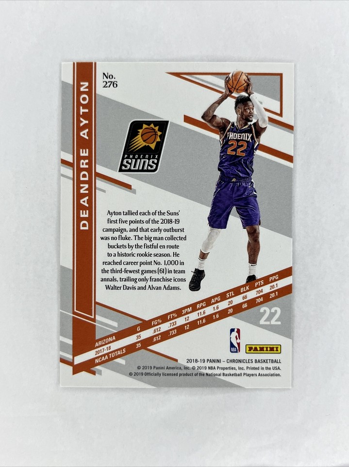 Deandre Ayton 2018-19 Panini Chronicles Rookie #276 Phoenix Suns RC | eBay