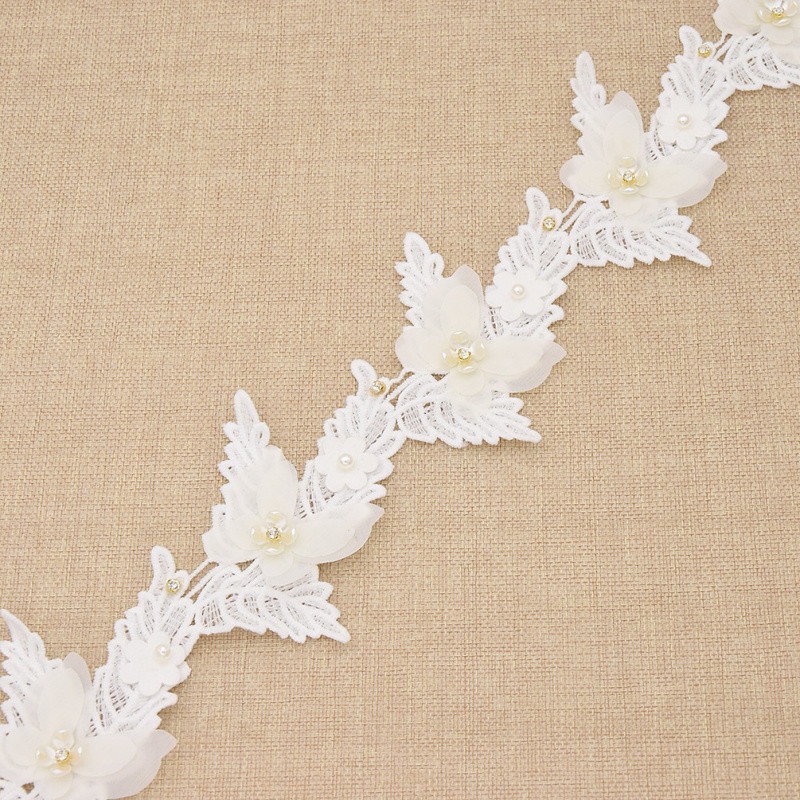 Flower Lace Pearl Trim Sewing Applique Fabric Embroidery Wedding Bridal ...