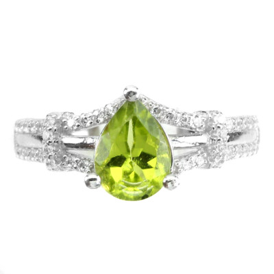 925 Sterling Silver Ring Pear Peridot 8x6mm Simulated Cz Gemstone ...