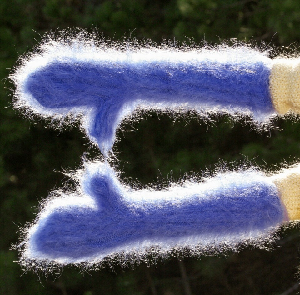 Fuzzy long mohair mittens thick warm handmade soft ski hand warmers ...