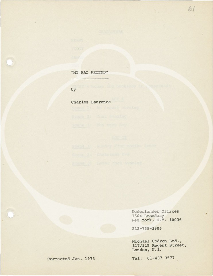 Eric Thompson MY FAT FRIEND Original script for the 1972 play 1973 #147507 | eBay