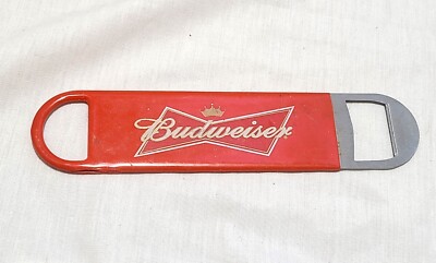 Bartender Budweiser Beer Bottle Opener Red Vinyl Coated Steel 7" Man ...