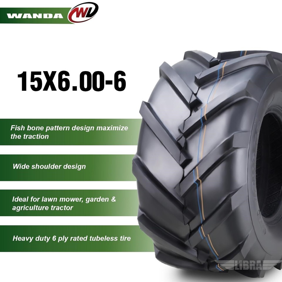Set of 2 WANDA 15x6-6 Lawn Mower Agriculture Farm Tractor Tires 4ply ...