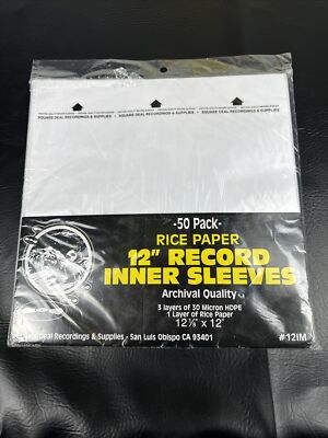 50 12" RICE PAPER Insert Plastic Record Inner Sleeves Vinyl ARCHIVAL ...