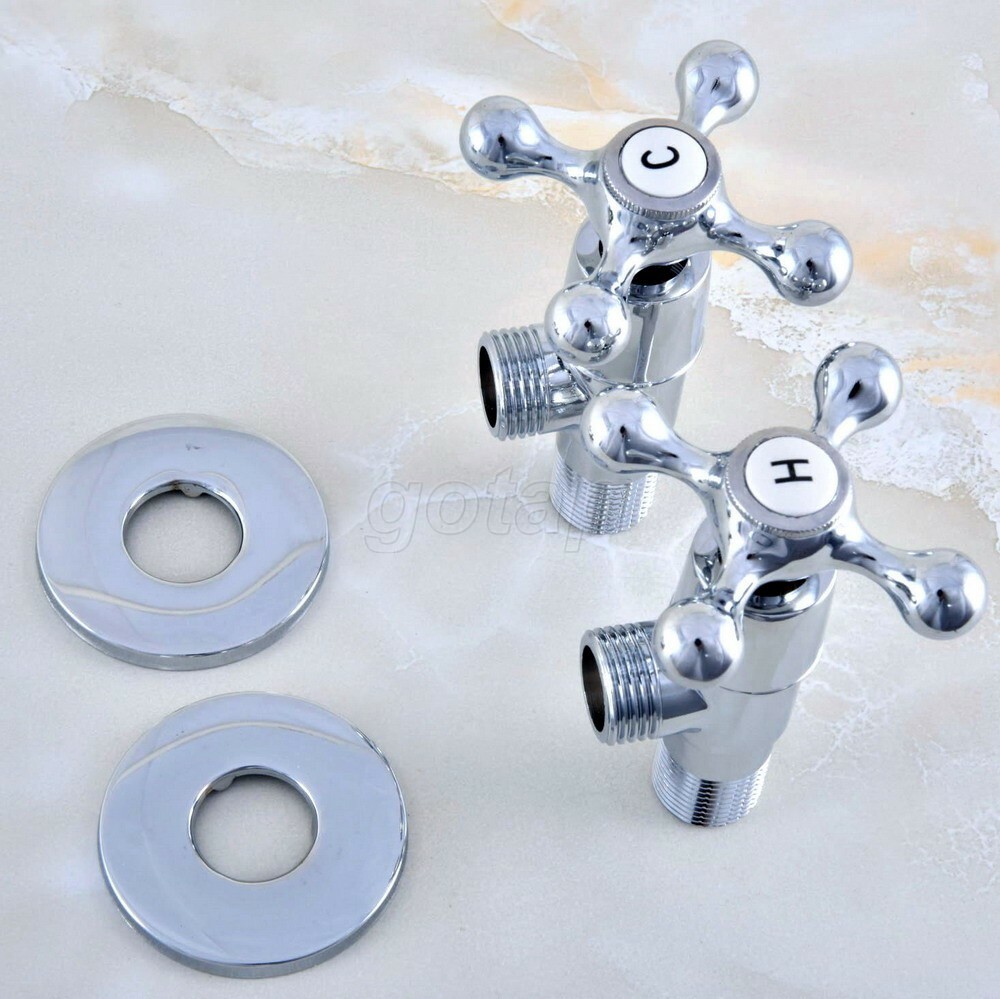 Chrome Brass 2pcs Bathroom Angle Stop Valve 1/2" Male x 1/2" Male ...