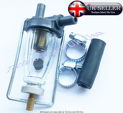Glass Bowl Fuel Filter 2Clip +6mm hose ENFIELD BULLET ENFIELD GLASS ...