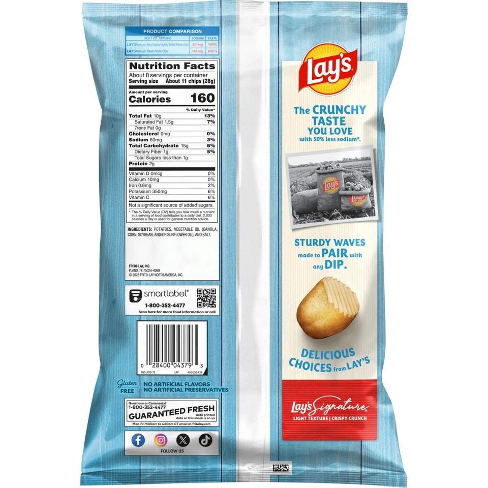 🟢 New Design Lays LIGHTLY SALTED WAVY ORIGINAL 50% Sodium Potato Chips ...