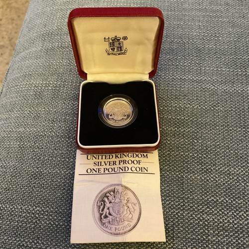 1983 United Kingdom Silver Proof One Pound Coin in Red Case with COA ...
