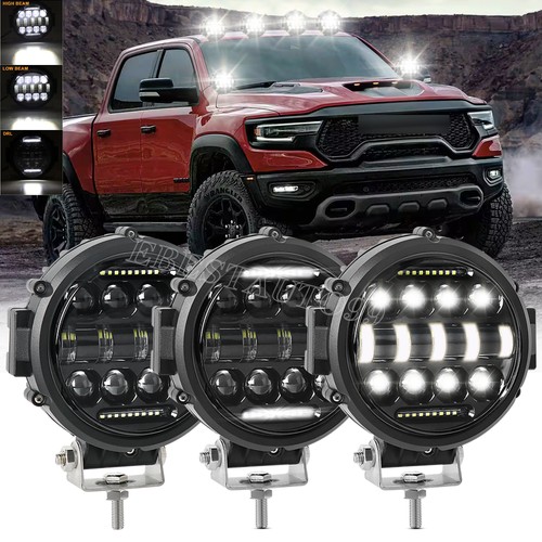 7 Inch LED Work Light Bar Pods Round Offroad Driving Fog Headlight ...