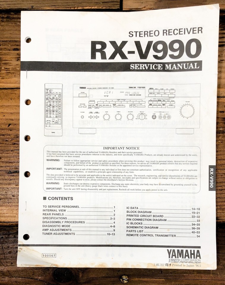 Yamaha RX-V990 Receiver Service Manual *Original* | eBay