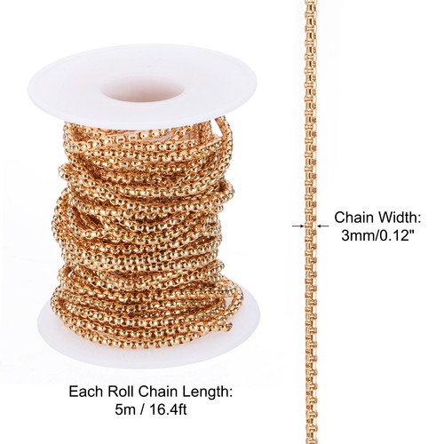 16.4Ft Box Chain Roll, 3mm Width Cable Square Box Link Chains Bulk ...