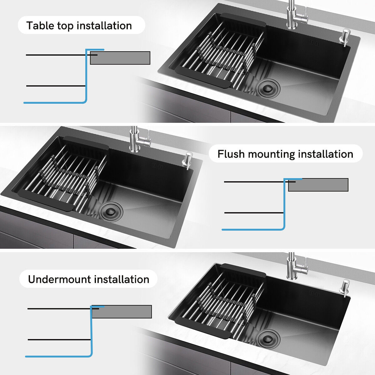 Stainless Steel Kitchen Sink Rectangle Single Bowl Basin 68x45cm Modern ...