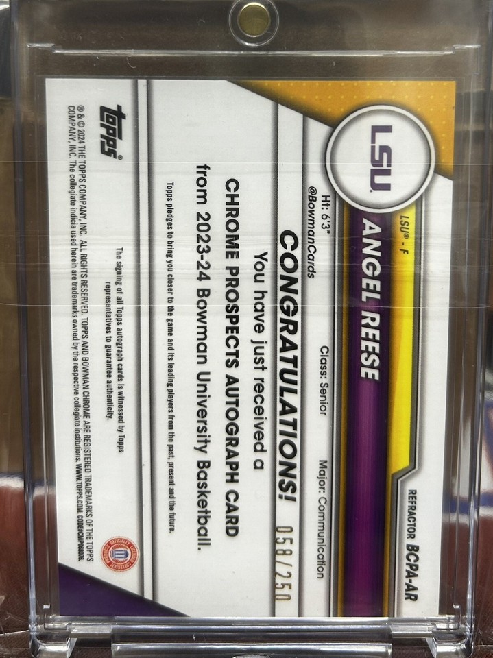 2024 Angel Reese Auto 1st Bowman Chrome University Refractor Autograph ...