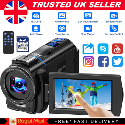 Video Camera Camcorder 4K 48MP Vlogging Camera IR Night Vision Digital ...