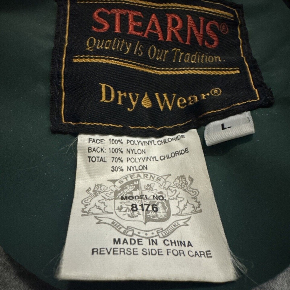 Men's Stearns Dry Wear Jacket L Rain Green Hooded Windbreaker Boating ...