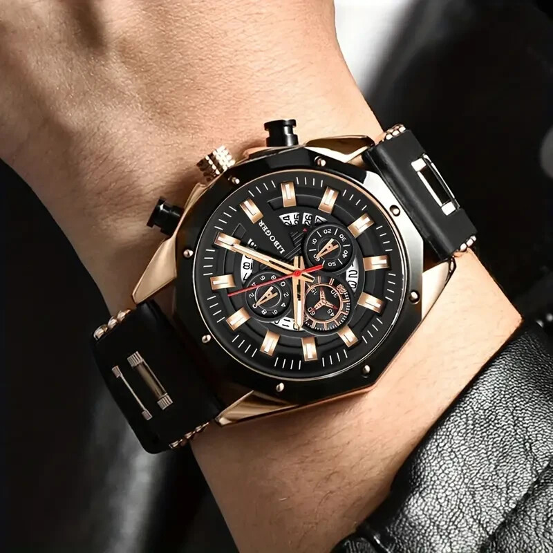 Men Round Stainless Steel Sports Chronograph Watch Electronic Quartz ...