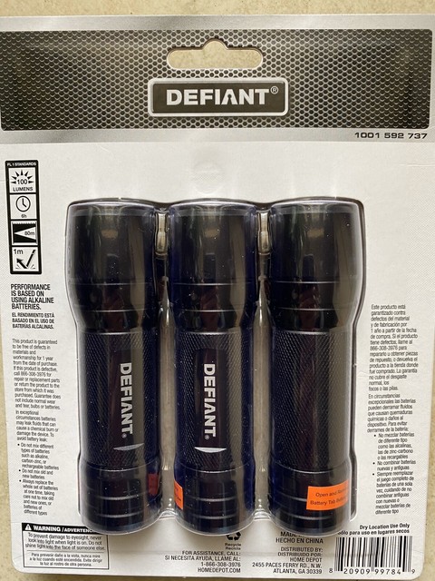 Defiant 100 Lumens Flashlights 3- Pack & 9 AAA 6h Batteries Included ...