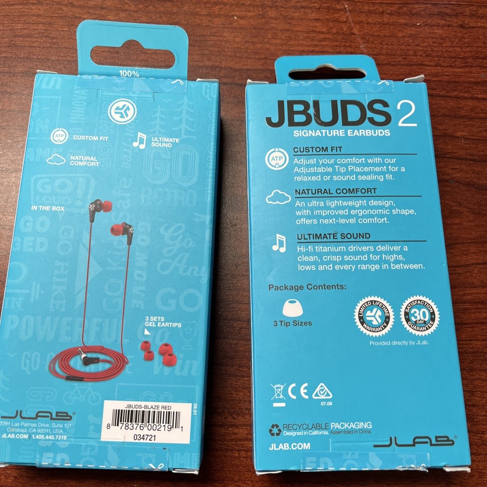 New JLab JBuds 2 Signature Earbuds Noise Isolation 3 Size Tips Comfort ...