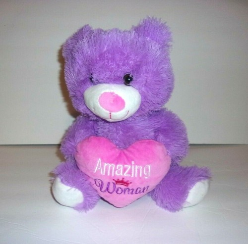 Midwood Brands Purple and White Teddy Bear Pink Heart Amazing Woman ...