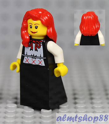 LEGO - Female Minifigure w/ Black Dress White Apron & Red Hair Princess ...