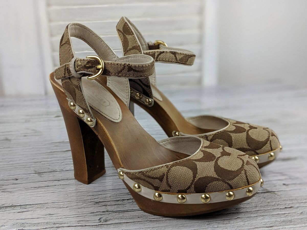 Coach Carleen Sig Wooden Platform Heel Closed Toe Sandals Coach Carleen Sig Wooden Platform Heel Closed Toe Sandals