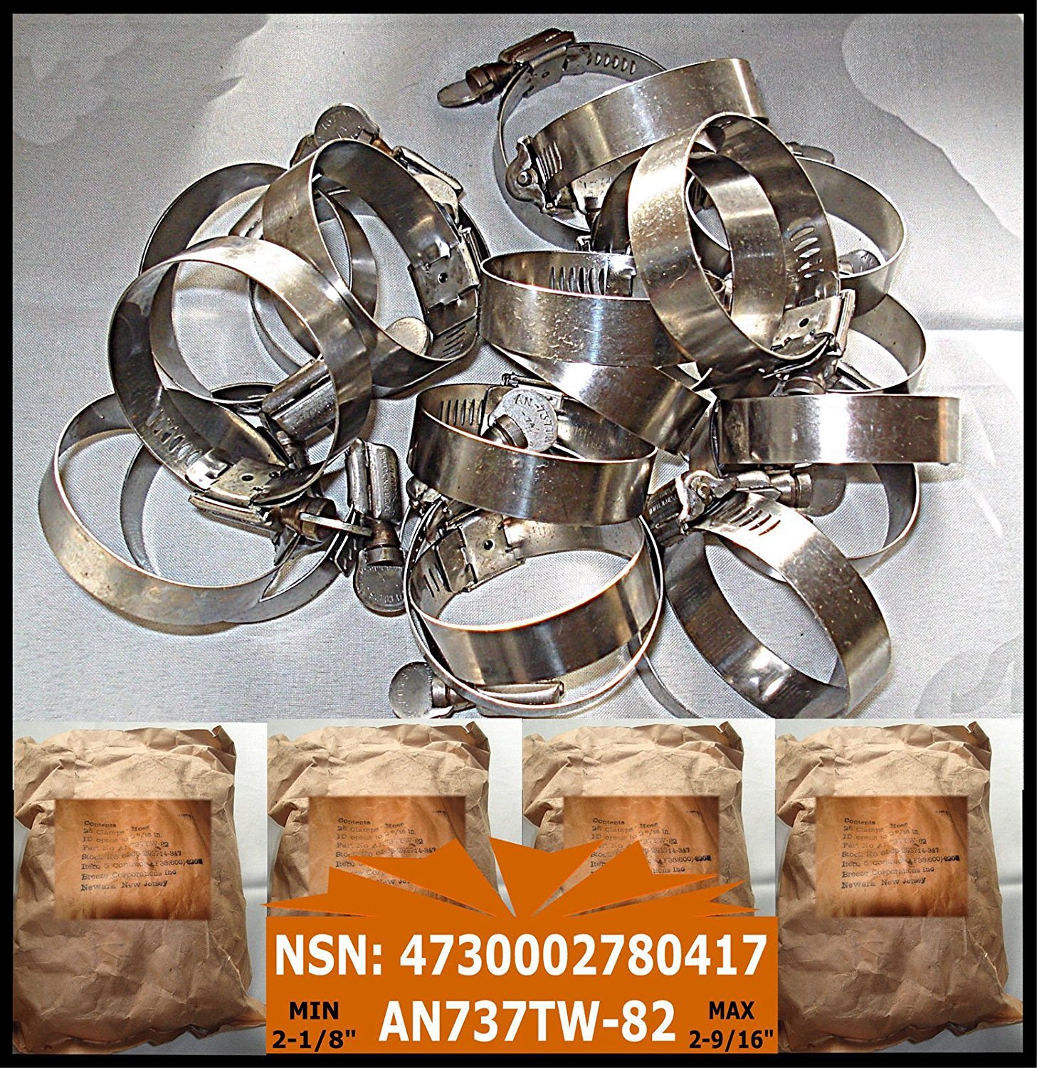 25ea US Military AN737TW-82 Aircraft Hose Clamps Stainless Steel Breeze ...