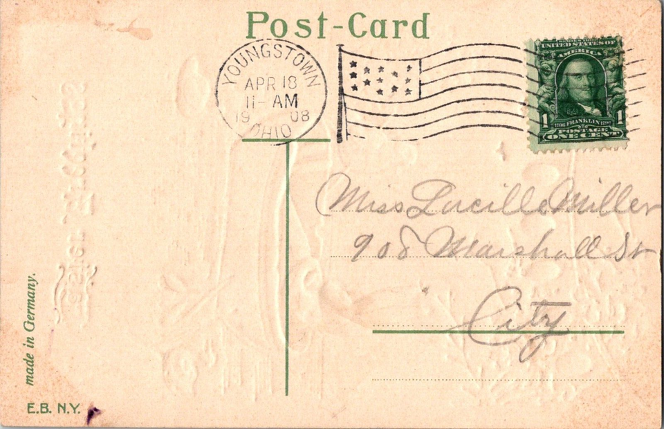 Easter Fantasy~Chick Steers Egg Shell Boat For Rabbit~Gold Leaf~Emboss ...