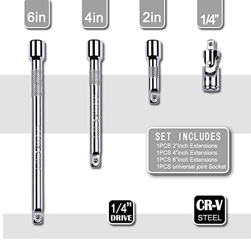 4 Piece 1/4 Inch Drive Extension Bar Set 1/4 Inch Drive Socket ...