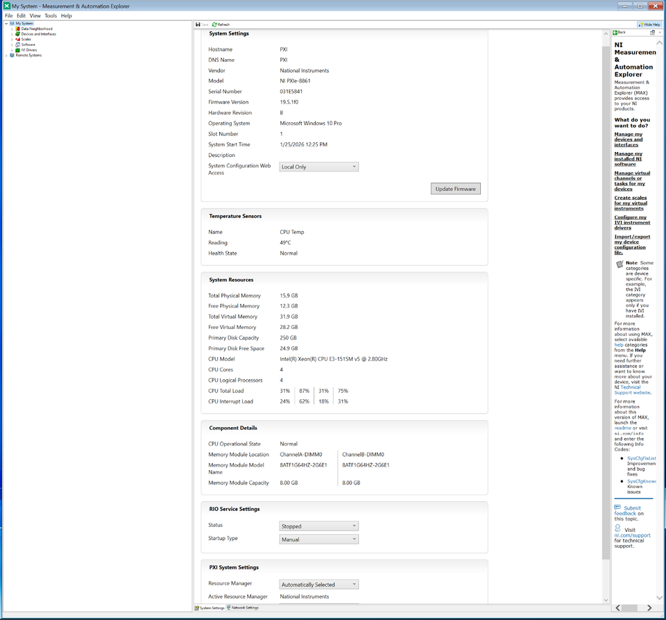 National Instruments NI PXIe-8861 controller, PXIe-1062Q chassis, cards ...