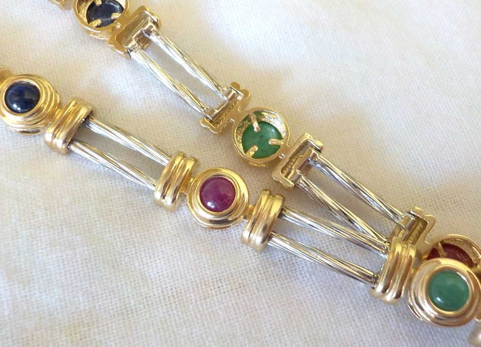 Heavy 14k Multi Gold Cable Sapphire Ruby Emerald Bracelet - 15.32 gms, 6.9 inch | eBay