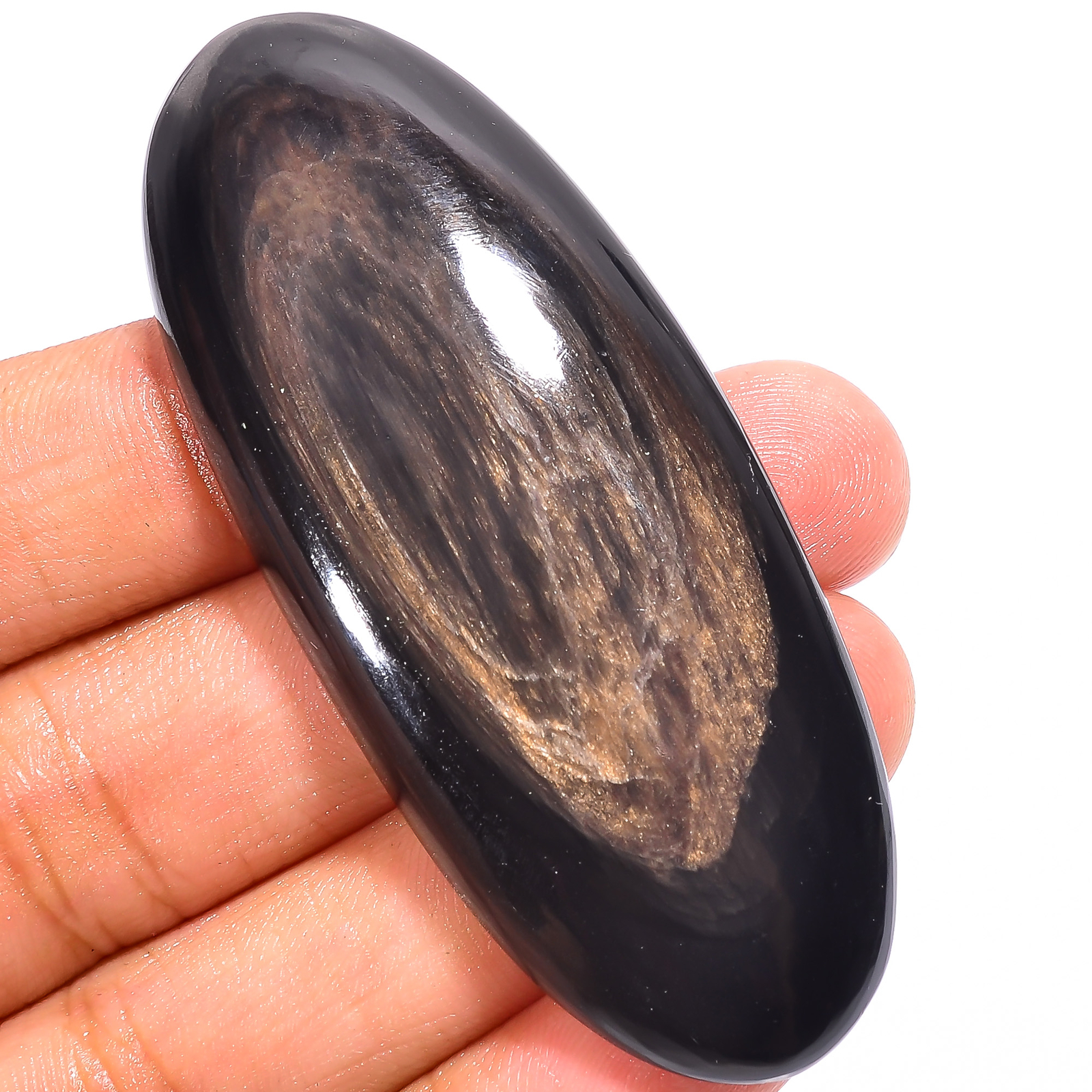Natural Golden Sheen obsidian Oval Cabochon Gemstone 96.5 Ct 64X26X8 mm ...