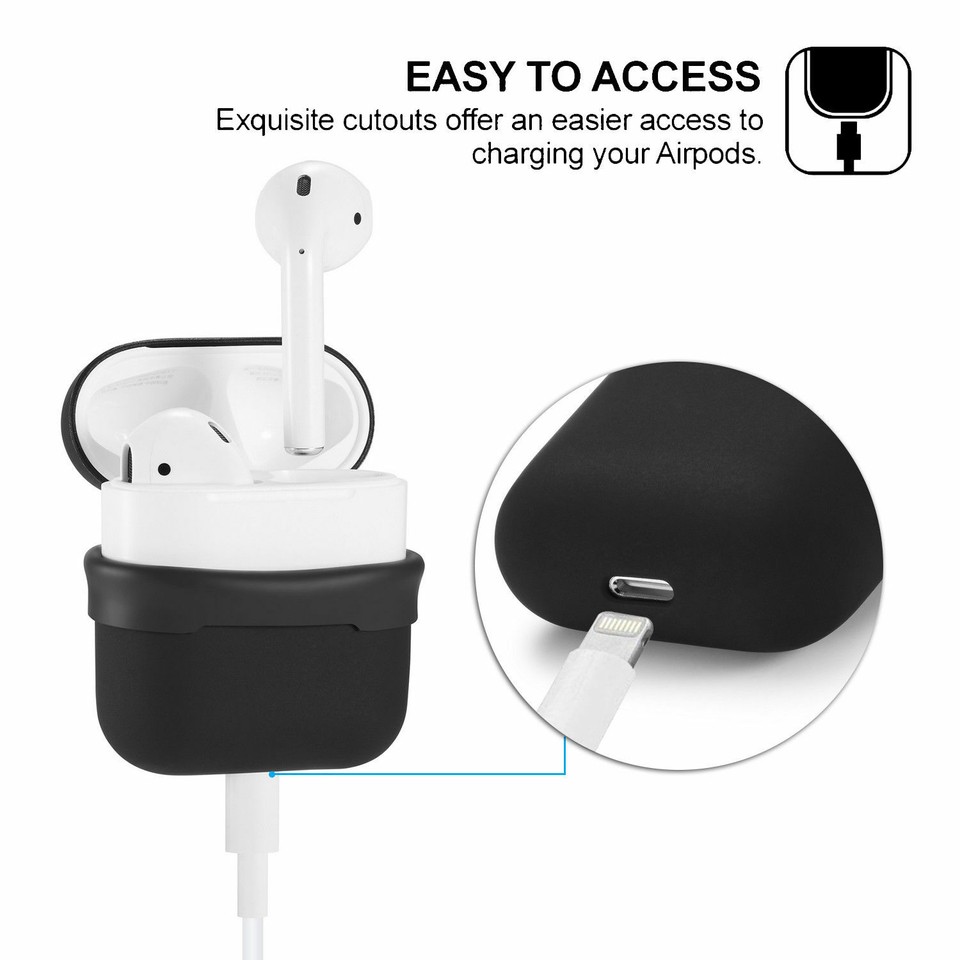 Apple AirPods Case Cover Silicone Protective Black Apple Airpod ...