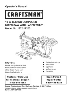 Craftsman 137.212370 Miter Saw Owners Instruction Manual | eBay