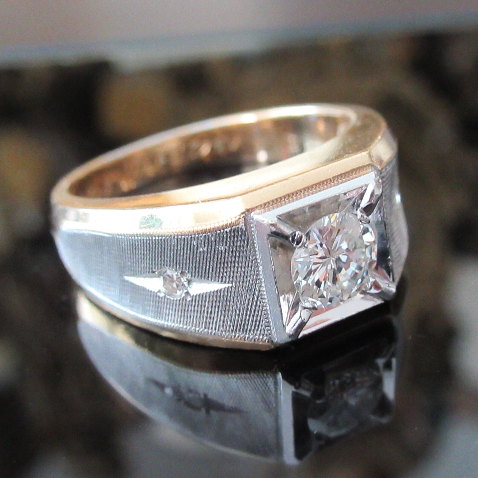 Vintage Gents 14k White & White Gold Diamond Solitair… - Gem