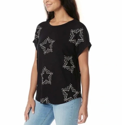 NWT BUFFALO 1557216 BLACK MILLION STARS CREW NECK KNIT TOP SZ S #F281 ...
