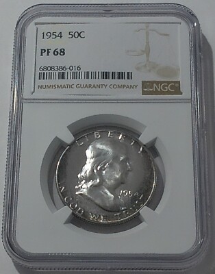 1954 NGC PF68 Silver Proof Ben Franklin Half Dollar 50c White Label ...