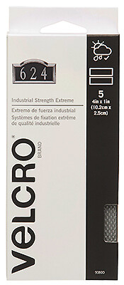 6 PAK 5 Pack; 1inW x 4inL; Gray Velcro Extreme Strips; Extra Strength ...