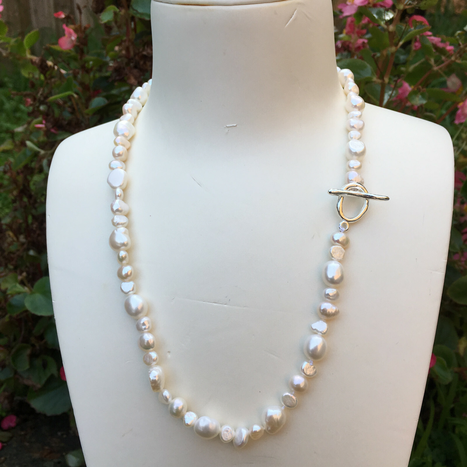 DL94 Nice Freshwater pearl Natural Baroque white mix size necklace AAA+ ...