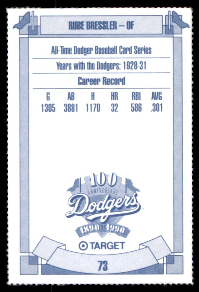 1990 TARGET DODGERS #73 RUBE BRESSLER BROOKLYN DODGERS | eBay